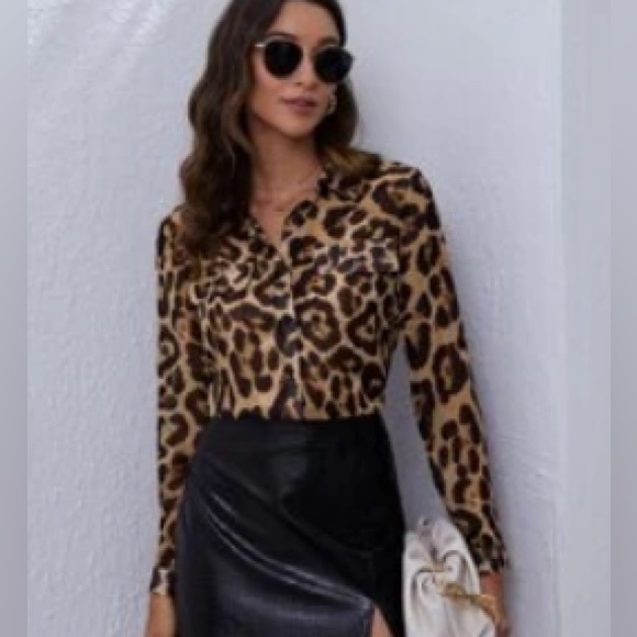 SHEIN | Tops | Shein Chiffon Leopard Print Button Down Top | Poshmark